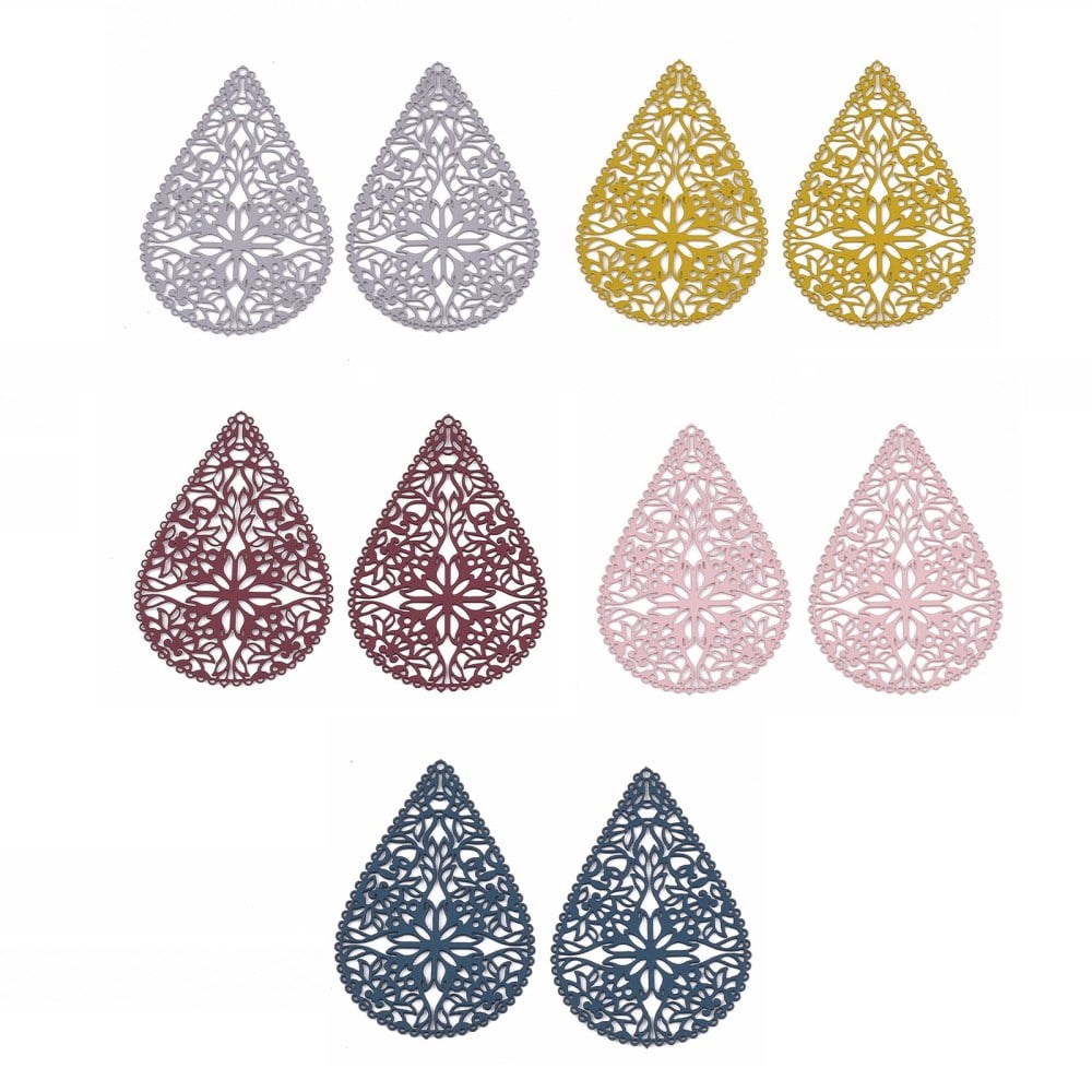 10 pc 430 Stainless Steel Filigree Pendants Spray Painted Etched Metal ...