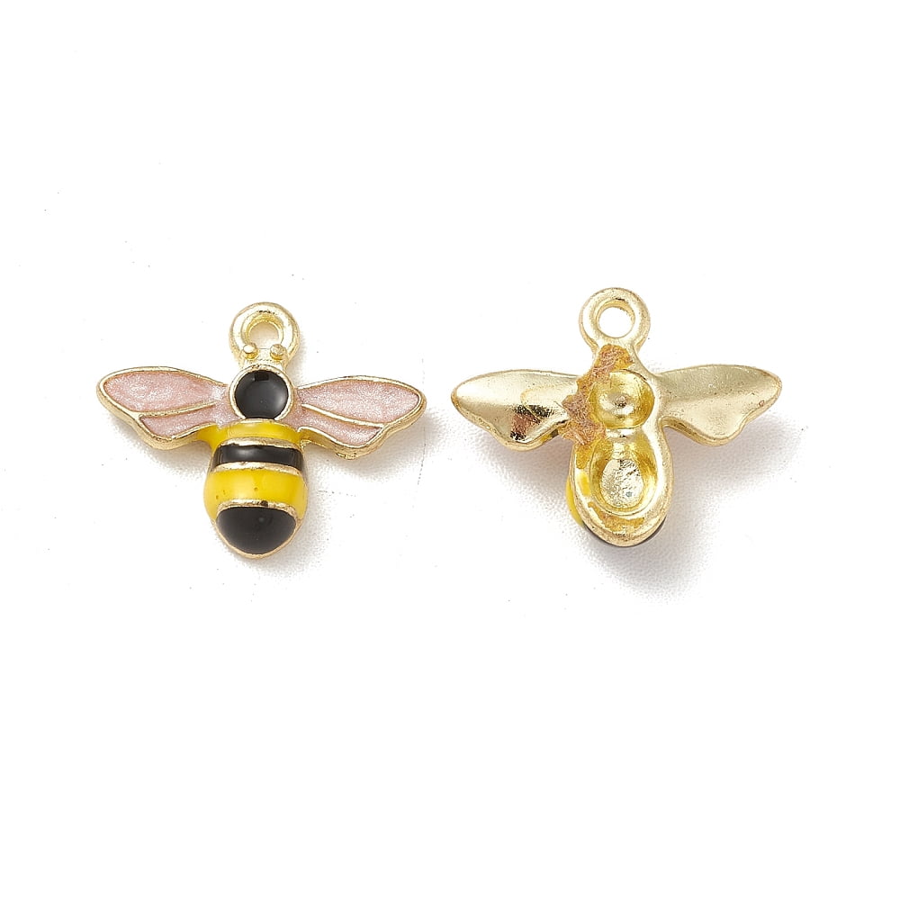 10 pc Alloy Enamel Pendants Light Gold Bees Charms Black 12x14.5x4mm ...