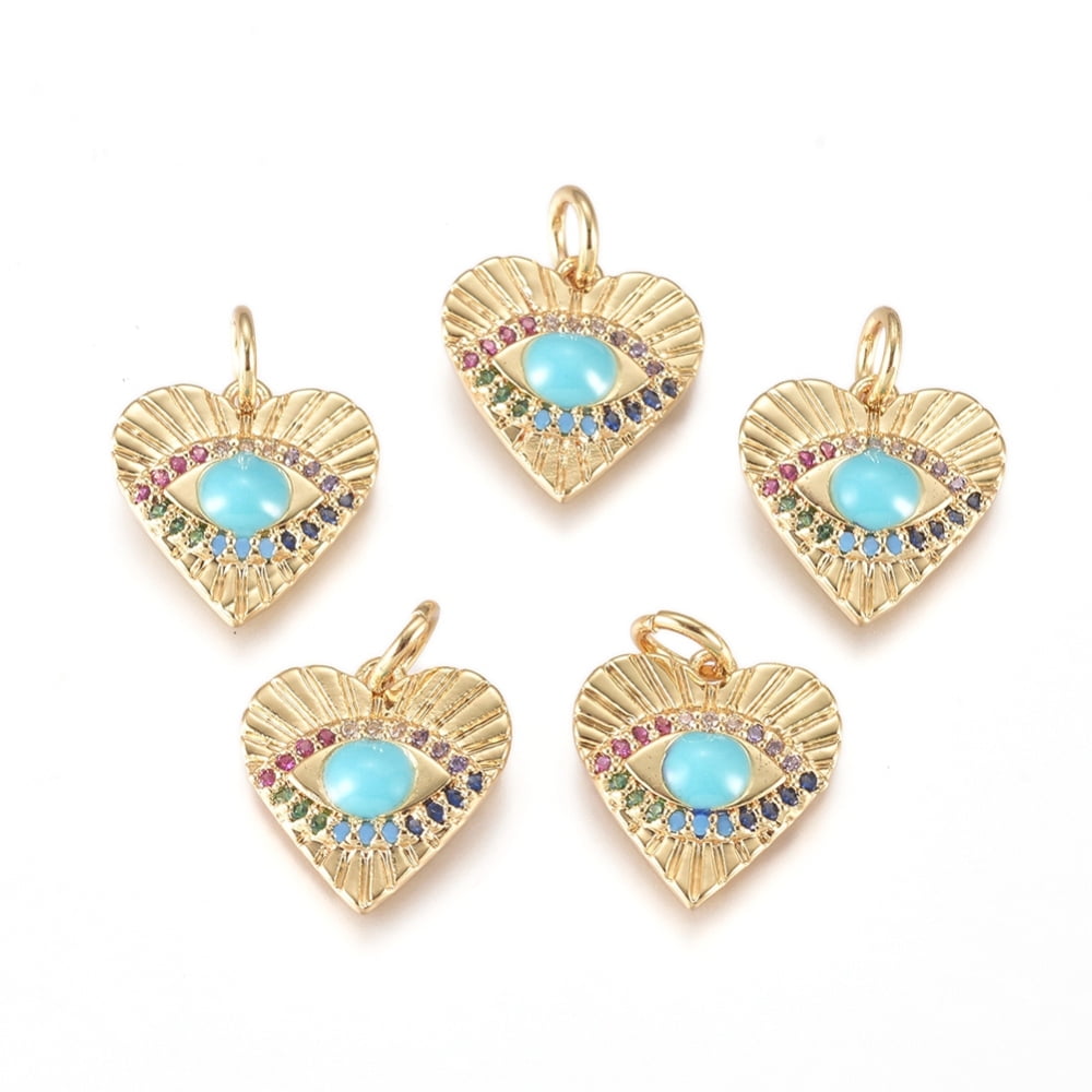 10 pc Brass Charms with Micro Pave Cubic Zirconia Enamel and Jump Rings ...