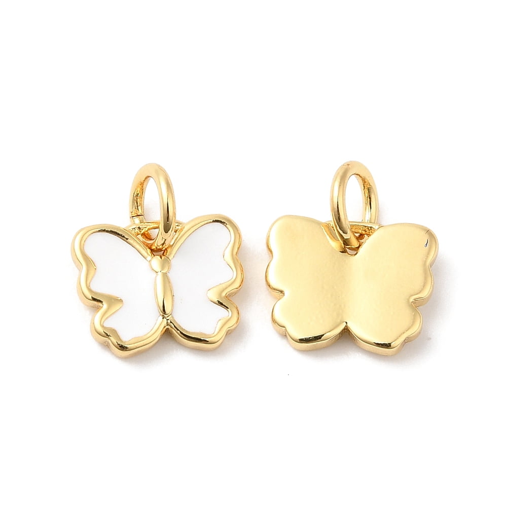 10 pc Brass Enamel Charms with Jump Ring Butterfly Charms Real 16K Gold ...