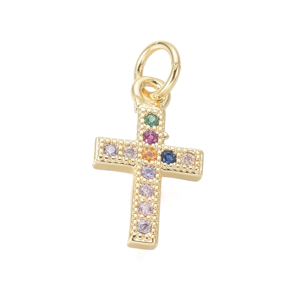 10 pc Brass Micro Pave Cubic Zirconia Tiny Cross Charms with Jump Rings ...