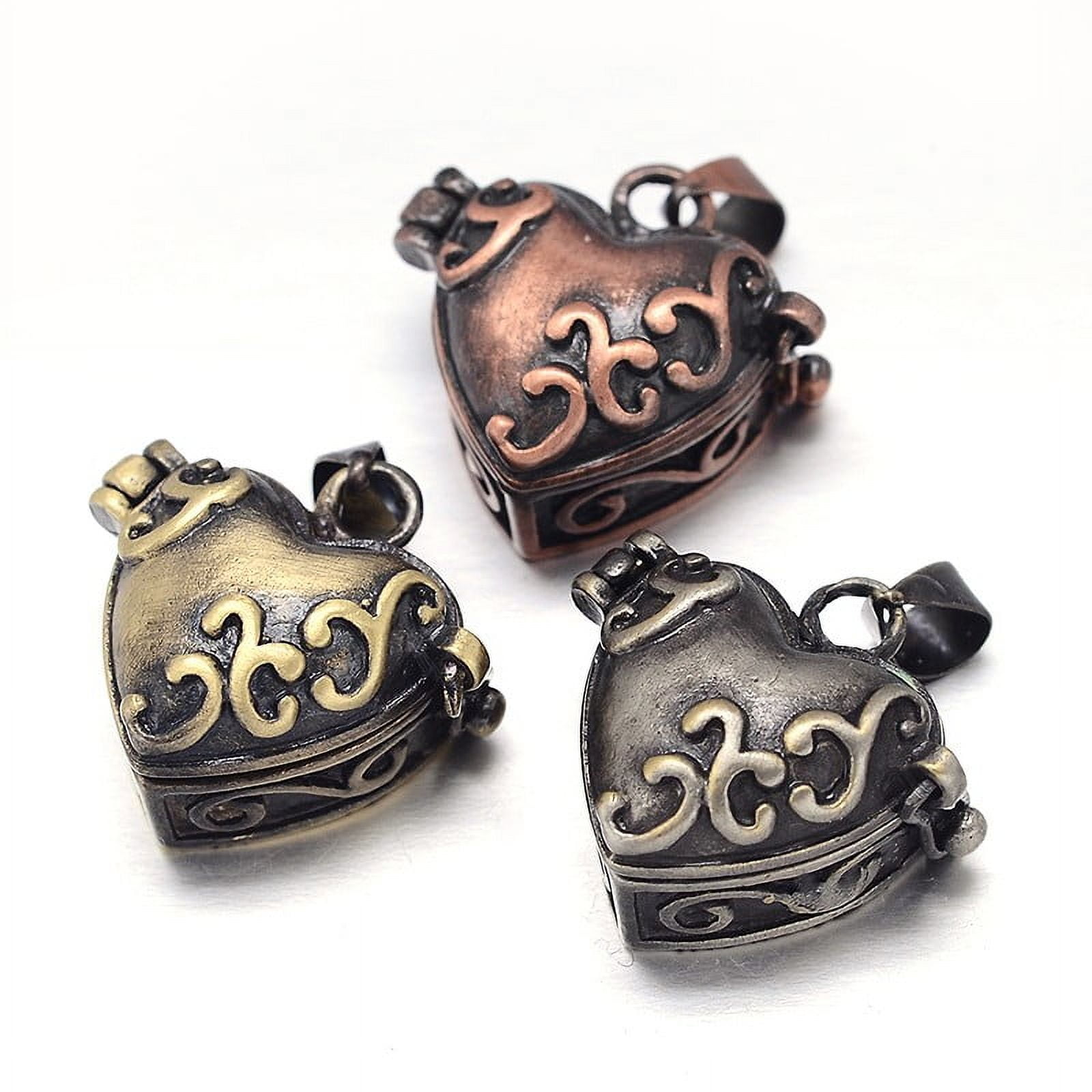 10 pc Carved Heart Rack Plating Brass Prayer box Pendants Wish box ...