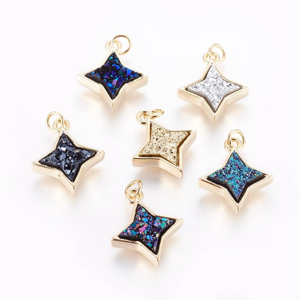 10 pc Druzy Resin Pendants with Brass Finding Star Golden Mixed Color ...