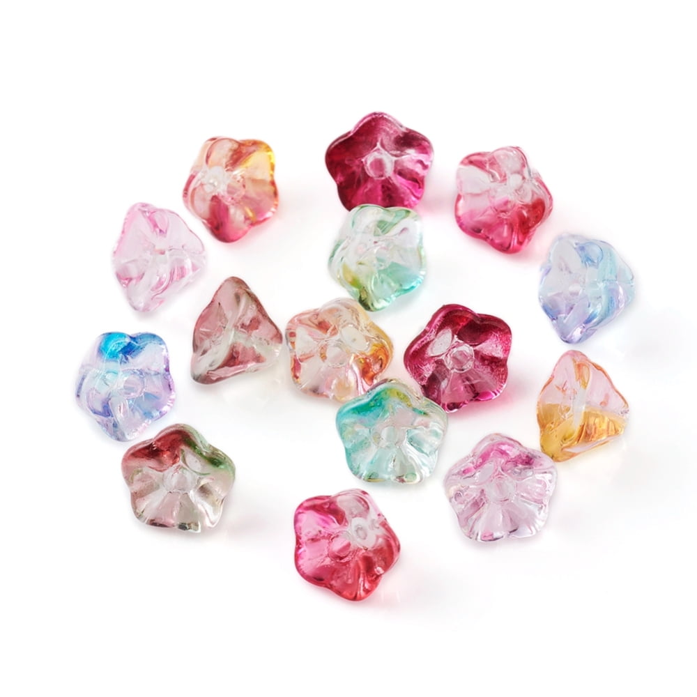 10 pc Electroplate Glass Beads Trumpet Flower Mixed Color 8.5x8x5.5mm ...