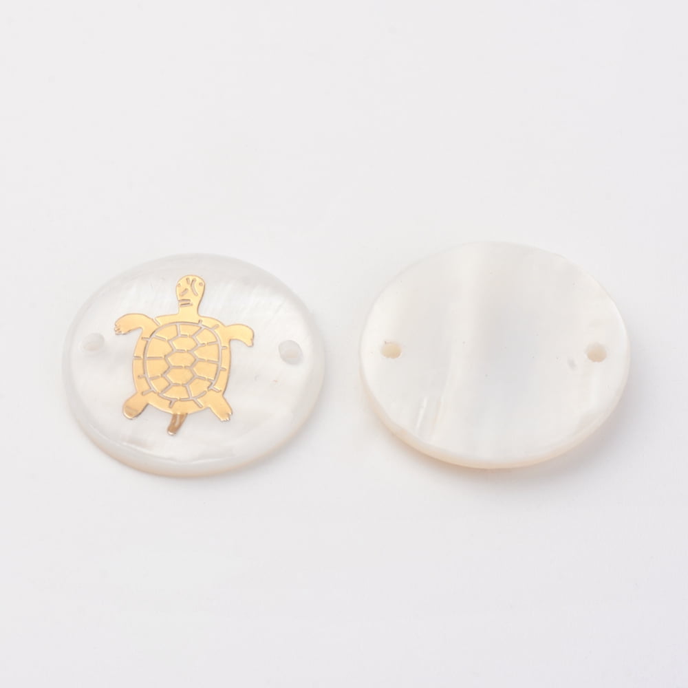 10 pc Freshwater Shell Links connectors Flat Round with golden Blocking ...