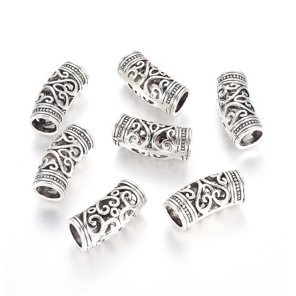 10 pc Hollow Tibetan style Alloy Beads Curved Tube Noodle Beads Curved ...