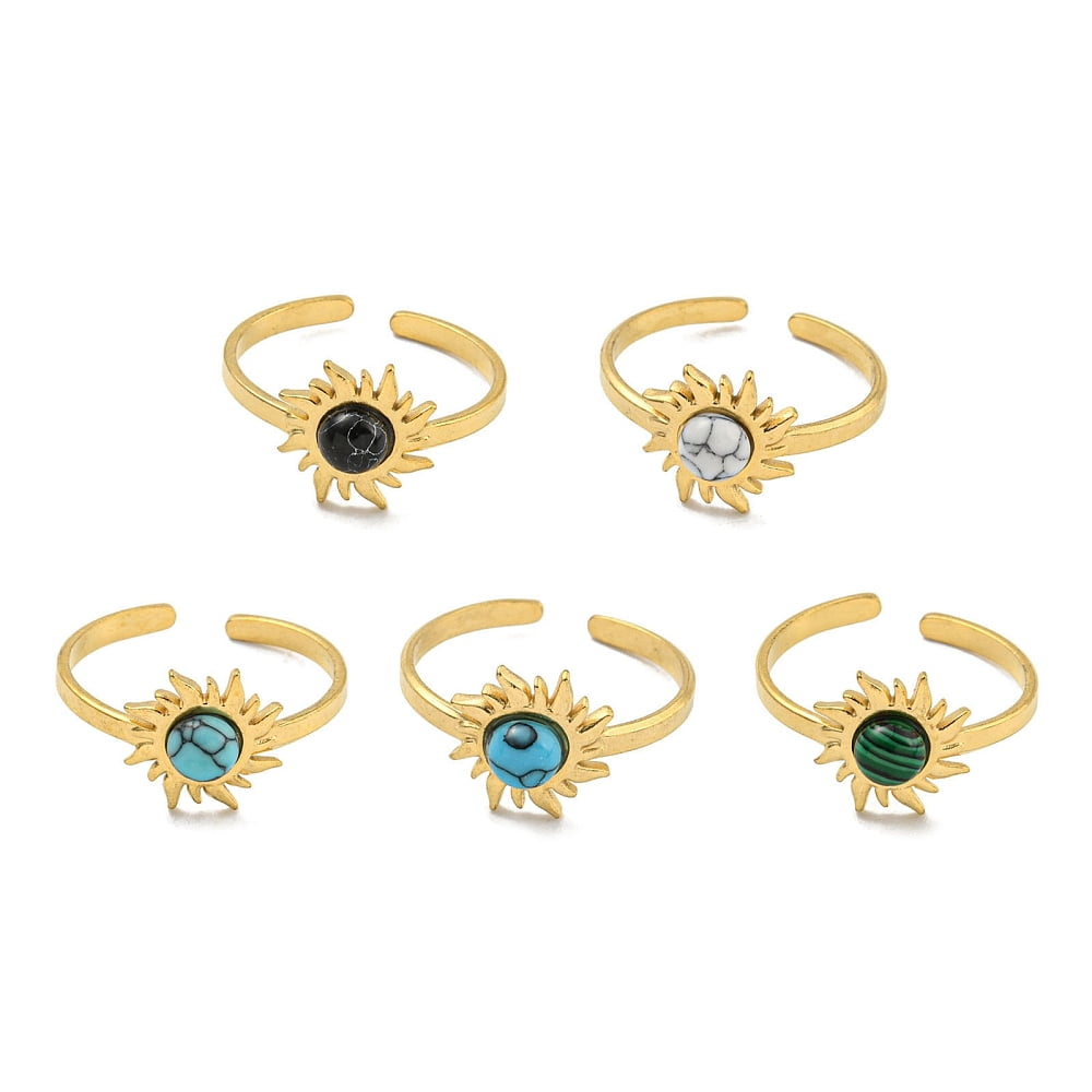 10 pc Ion Plating(IP) 304 Stainless Steel Gemstone Cuff Rings Sun Open ...