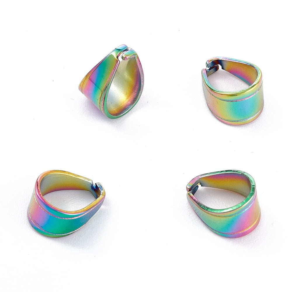 10 pc Ion Plating(IP) 304 Stainless Steel Snap on Bails Rainbow color ...