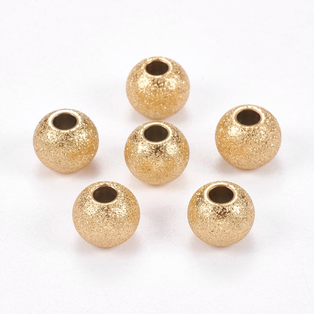 10 pc Ion Plating(IP) 304 Stainless Steel Textured Beads Round Golden ...