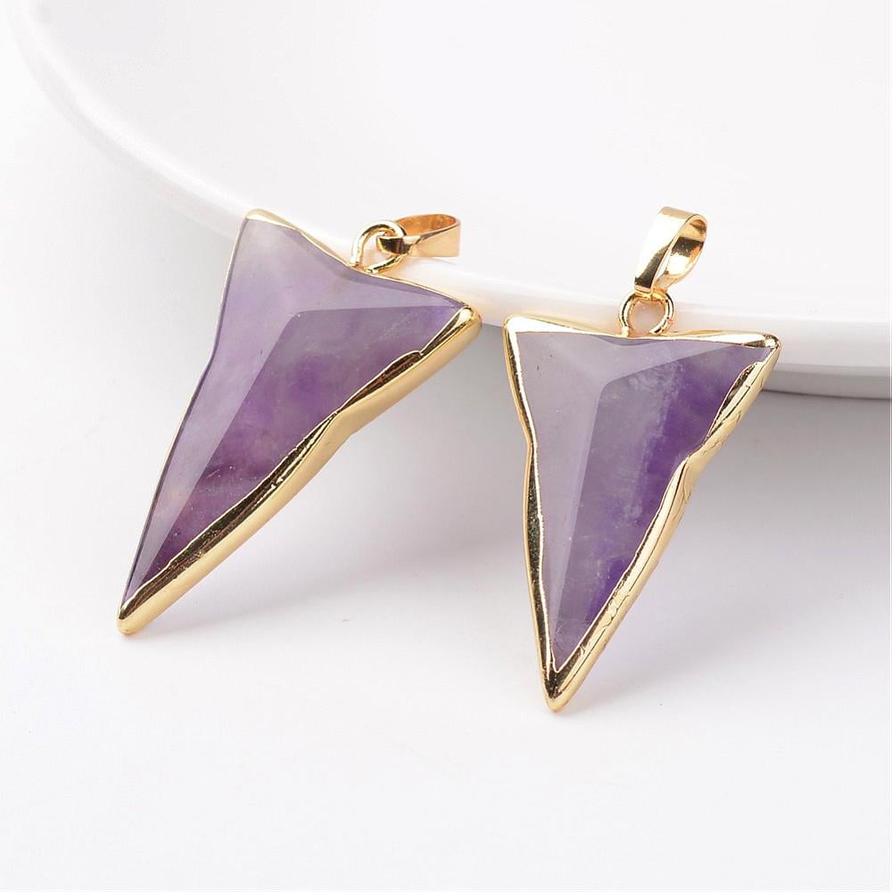 10 pc Natural Amethyst Pendants Triangle with Brass Findings Golden 30 ...