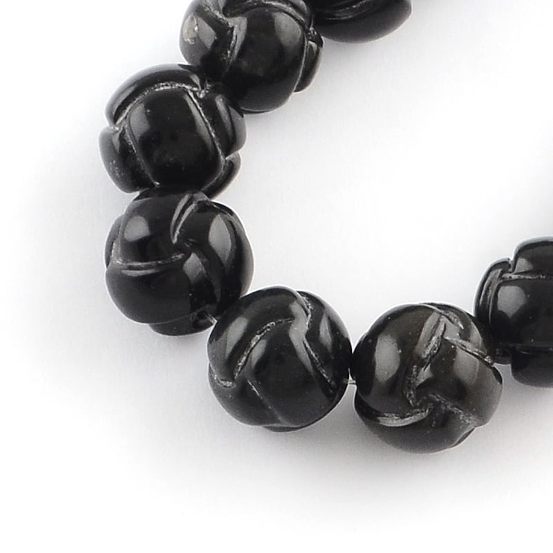 10 pc Natural Carved Obsidian Stone Bead Strands Round 20mm Hole: 1.5mm ...