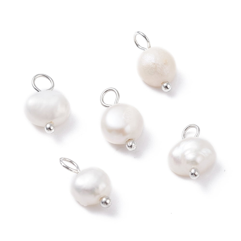 10 pc Natural Cultured Freshwater Pearl Charms with Platinum Brass Ball ...