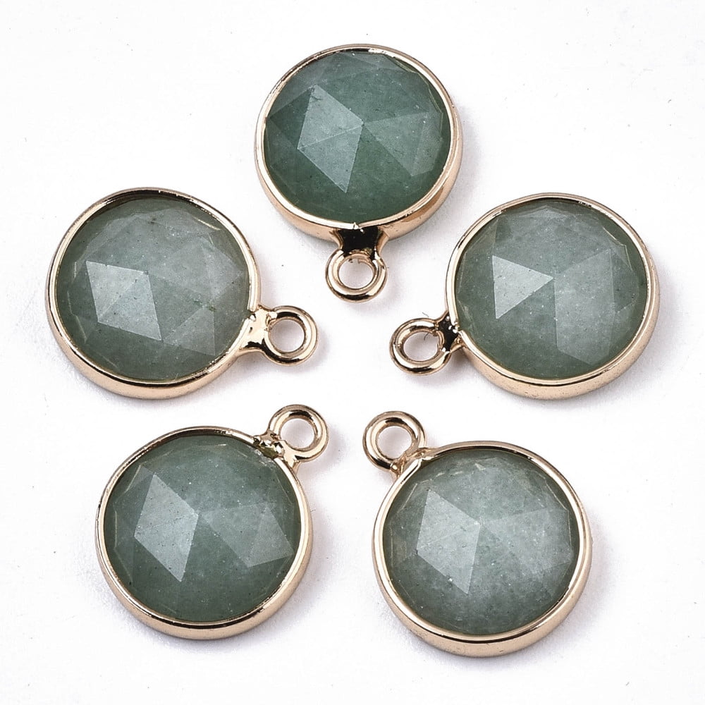 10 pc Natural Green Aventurine Charms with Light golden Plated Brass ...