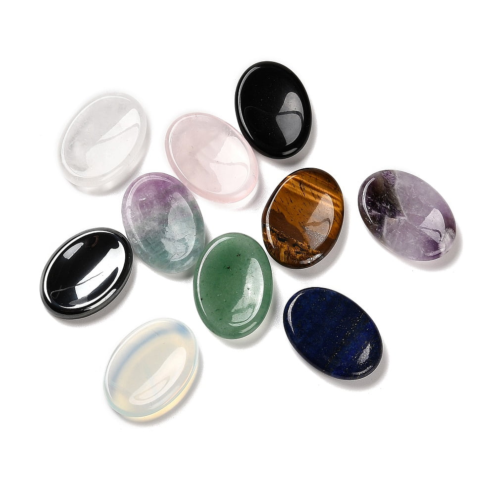 10 pc Natural Mixed Gemstone Oval Worry Stone Anxiety Healing Thumb ...