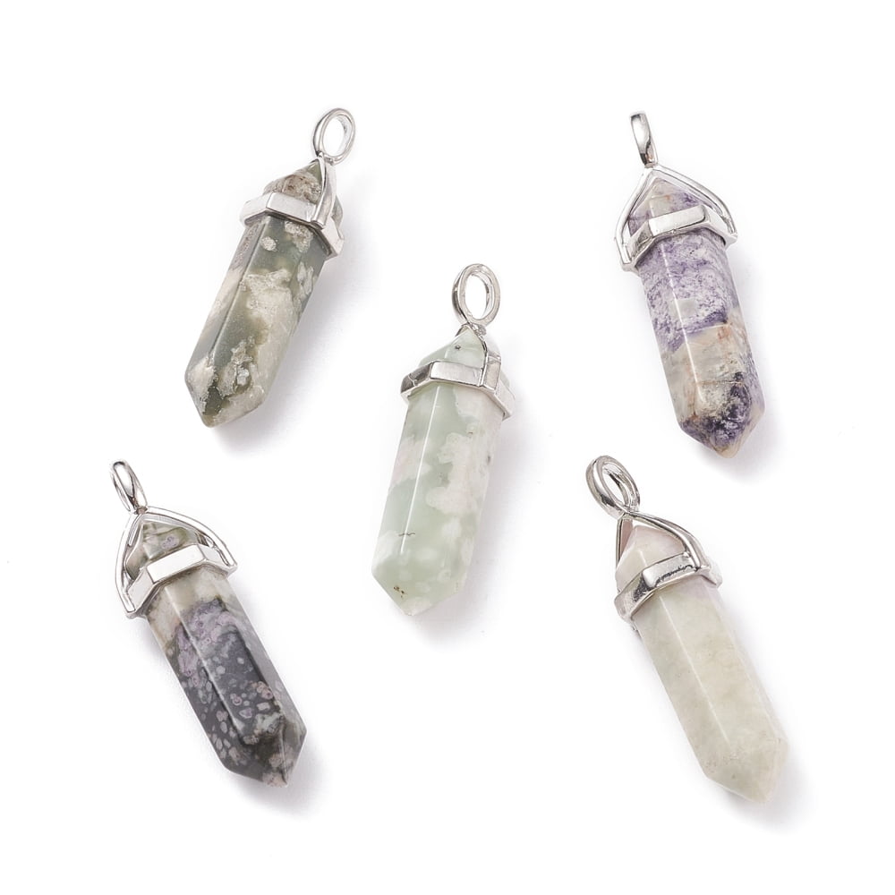 10 pc Natural Peace Jade Pointed Pendants with Platinum Tone Brass ...