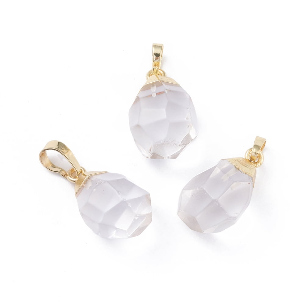 10 pc Natural Quartz Crystal Pendants Rock Crystal Pendants with Brass ...