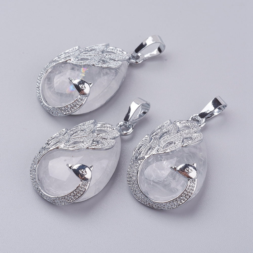 10 pc Natural Quartz Pendants Rock Pendants with Brass Finding Teardrop ...