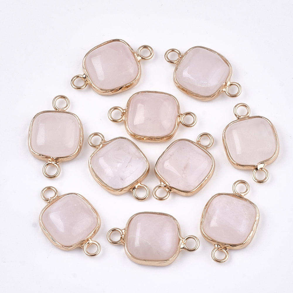10 pc Natural Rose Quartz Links connectors with Brass Findings Square ...
