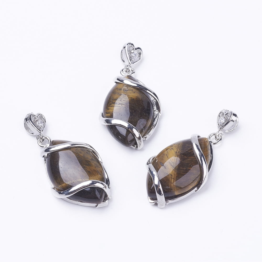 10 pc Natural Tiger Eye Pendants with Brass Findings Horse Eye Platinum ...