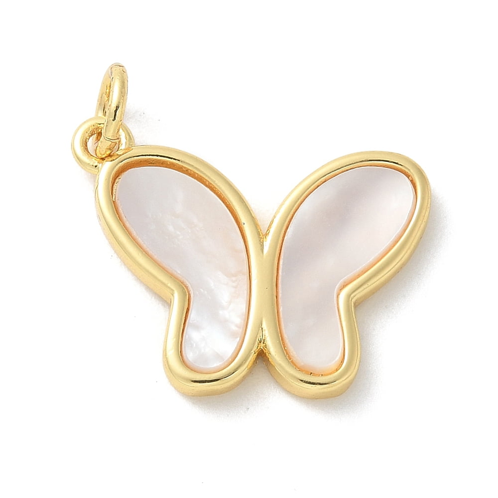 10 pc Natural White Shell Pendants Brass Butterfly Charms with Jump ...