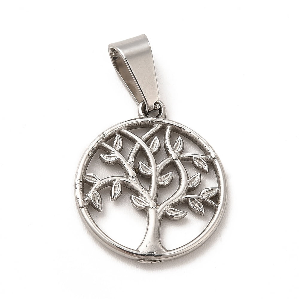 10 pc Non-Tarnish 304 Stainless Steel Pendants Flat Round with Tree of ...