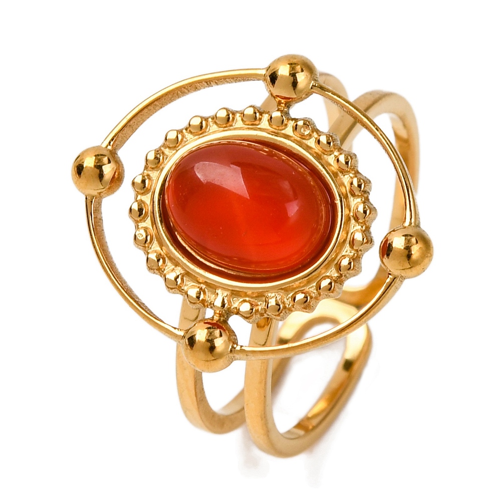 10 pc Oval Natural Carnelian Finger Rings Golden Tone 304 Stainless ...