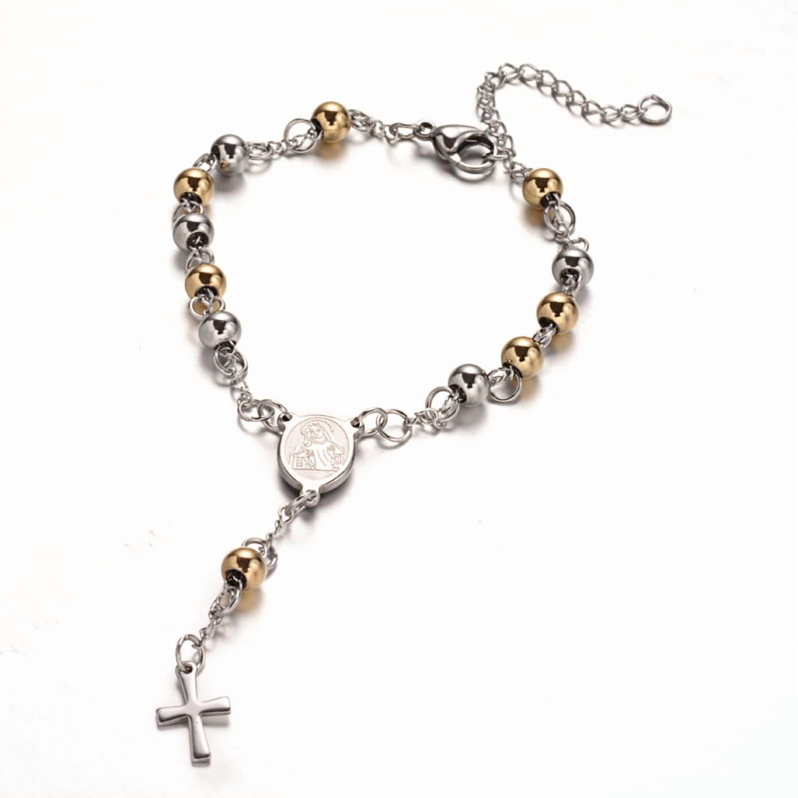 10 pc Rosary Bead Bracelets with 201 Stainless Steel Bracelet for ...