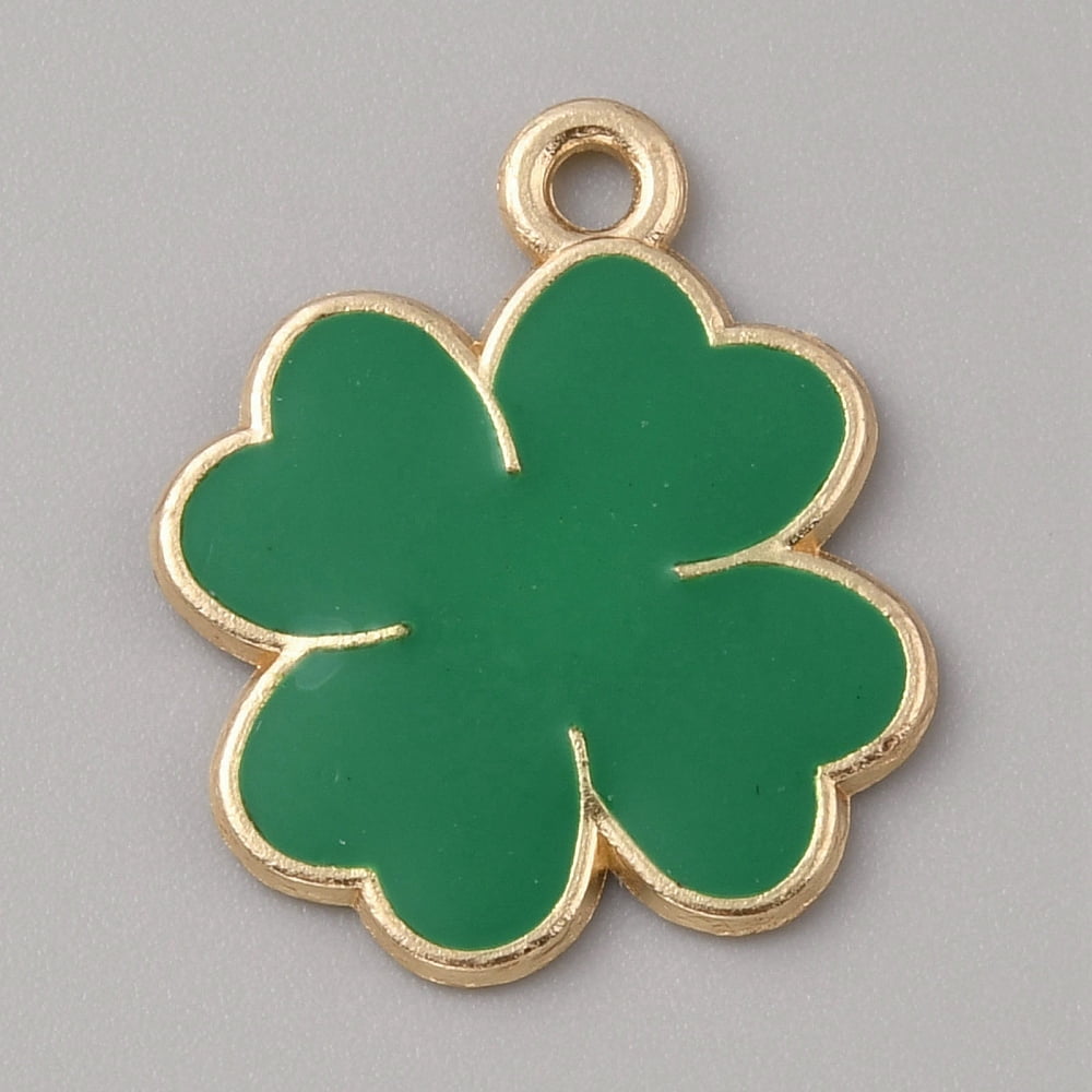 10 pc Saint Patrick's Day Alloy Enamel Pendants Golden Clover 22x18.5x1 ...