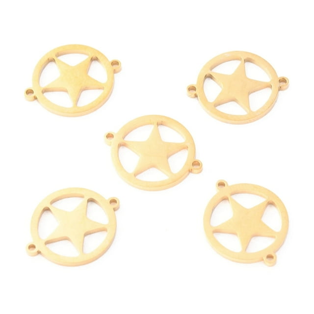 10 pc Stainless Steel Links Connectors Flat Round with Star Golden ...