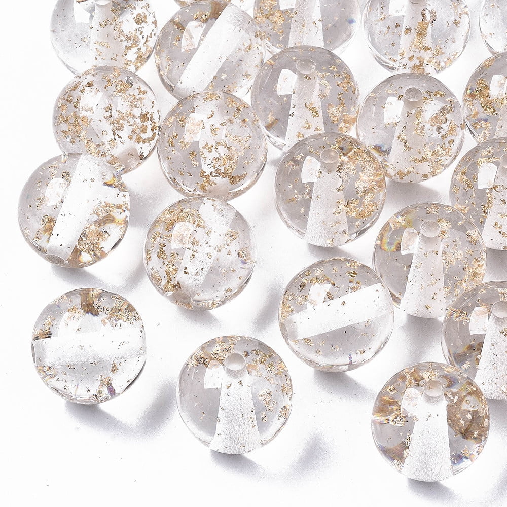 10 pc Transparent Clear Resin Beads with golden Foil Round golden ...