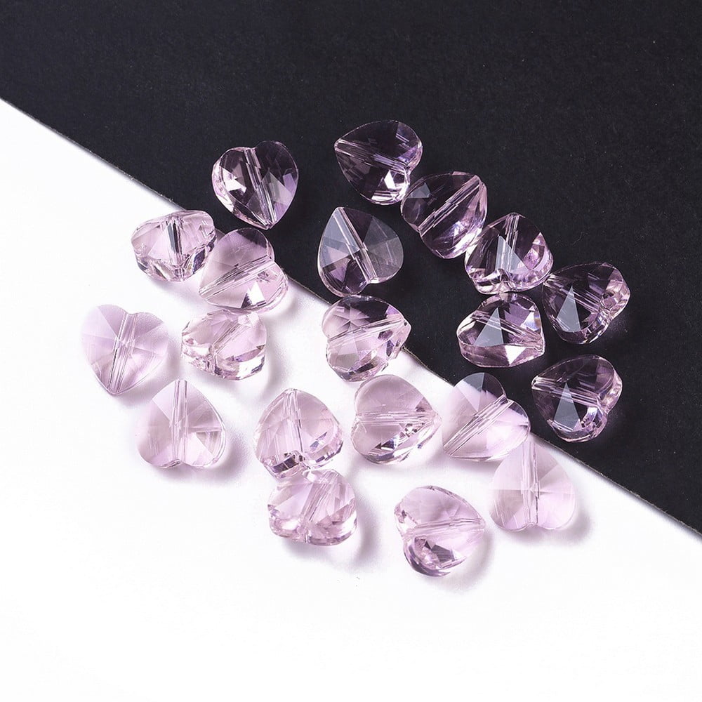 10 pc Transparent Glass Beads Faceted Heart Pink 10x10x7mm Hole: 1~1 ...