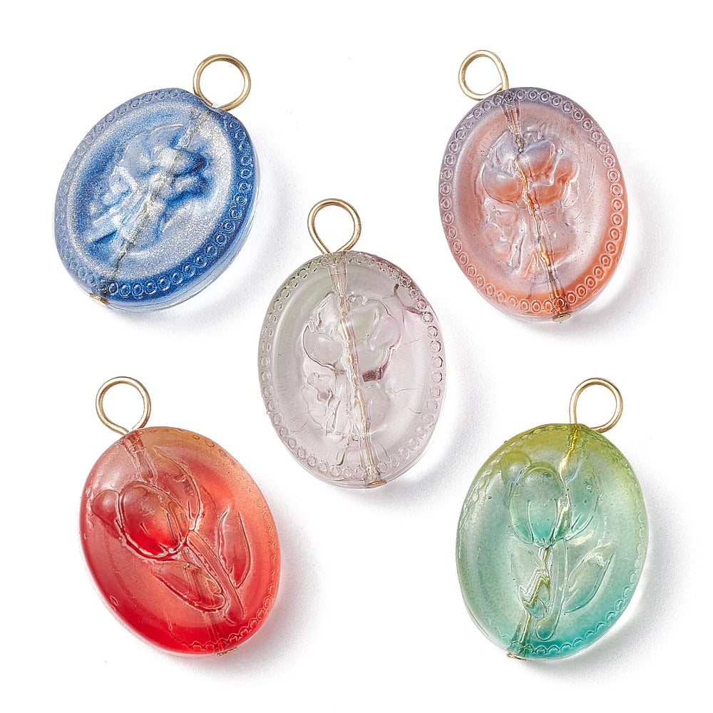 10 pc Transparent Glass Pendant with 304 Stainless Steel Loops Oval ...
