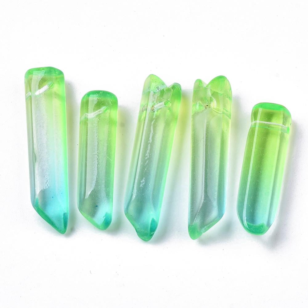 10 pc Two Tone Glass Beads Top Drilled Beads Bullet Cyan 25~40x7~8x6 ...
