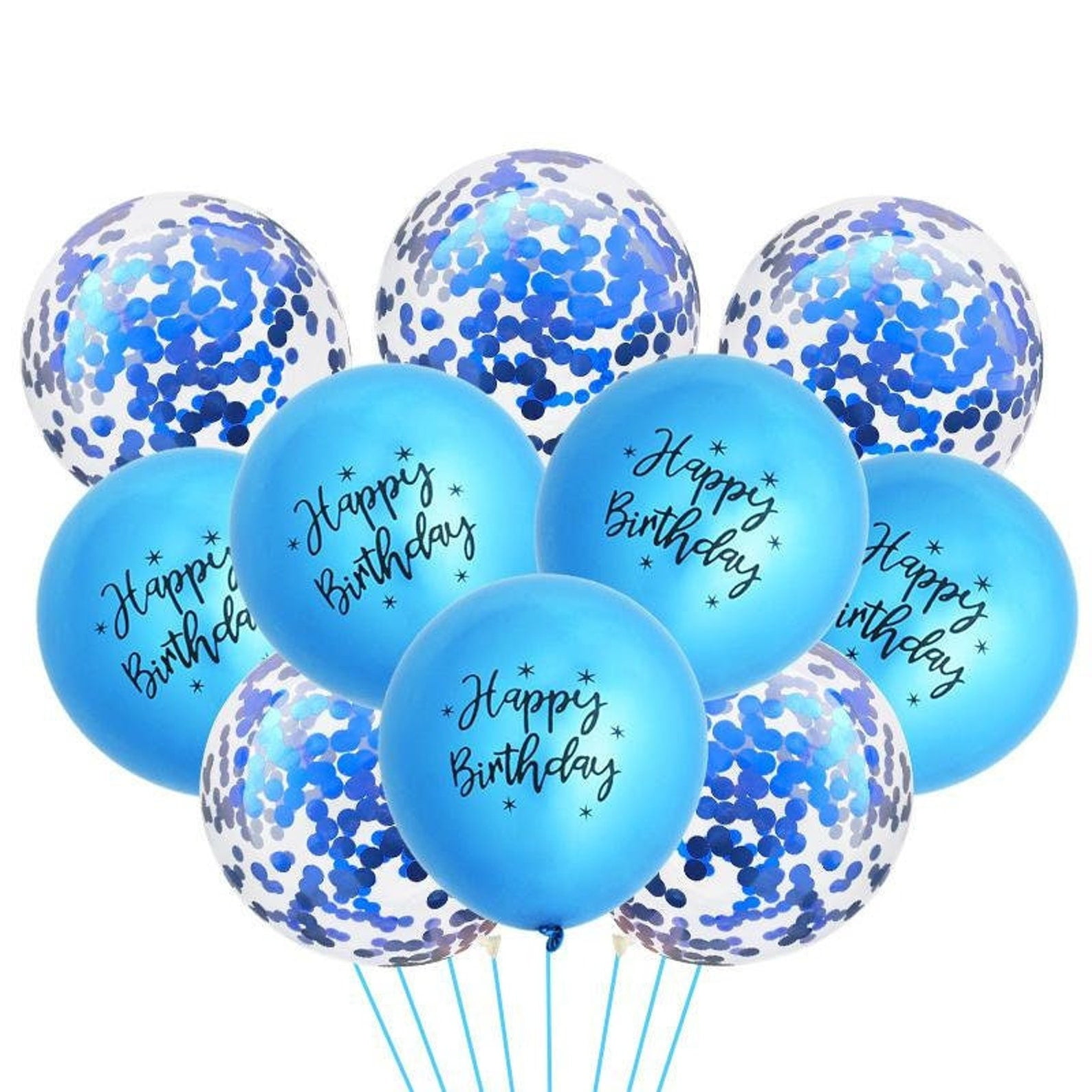 10 pcs Bouquet Latex Balloon Happy Birthday Blue Chrome Confetti ...