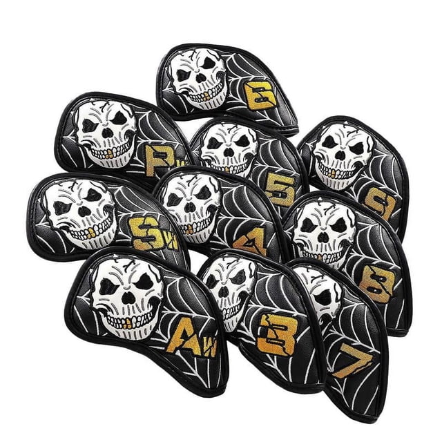 10 pcs Golf Iron Head Covers, Club Headcover Set, PU Leather Skull ...