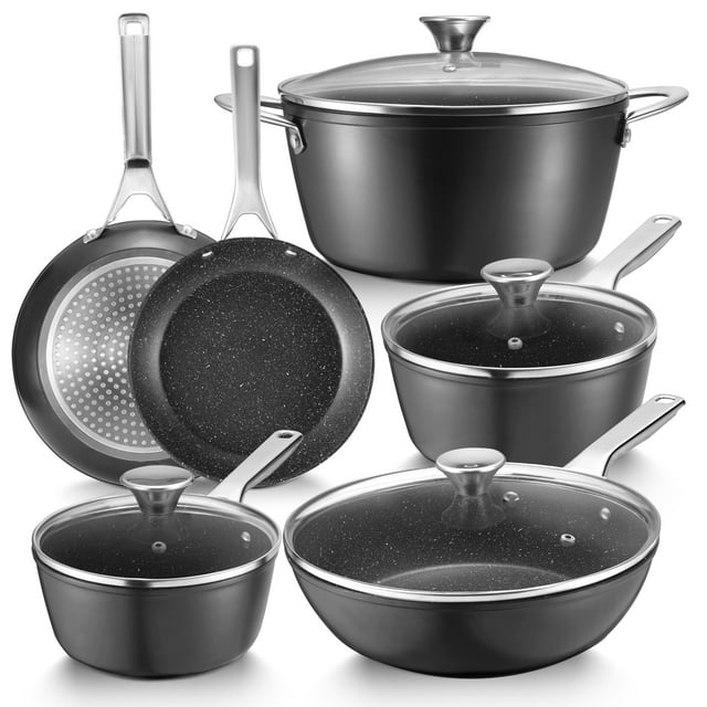 10 pcs Induction Cookware Pots and Pans Set, Compatible with All Stoves ...