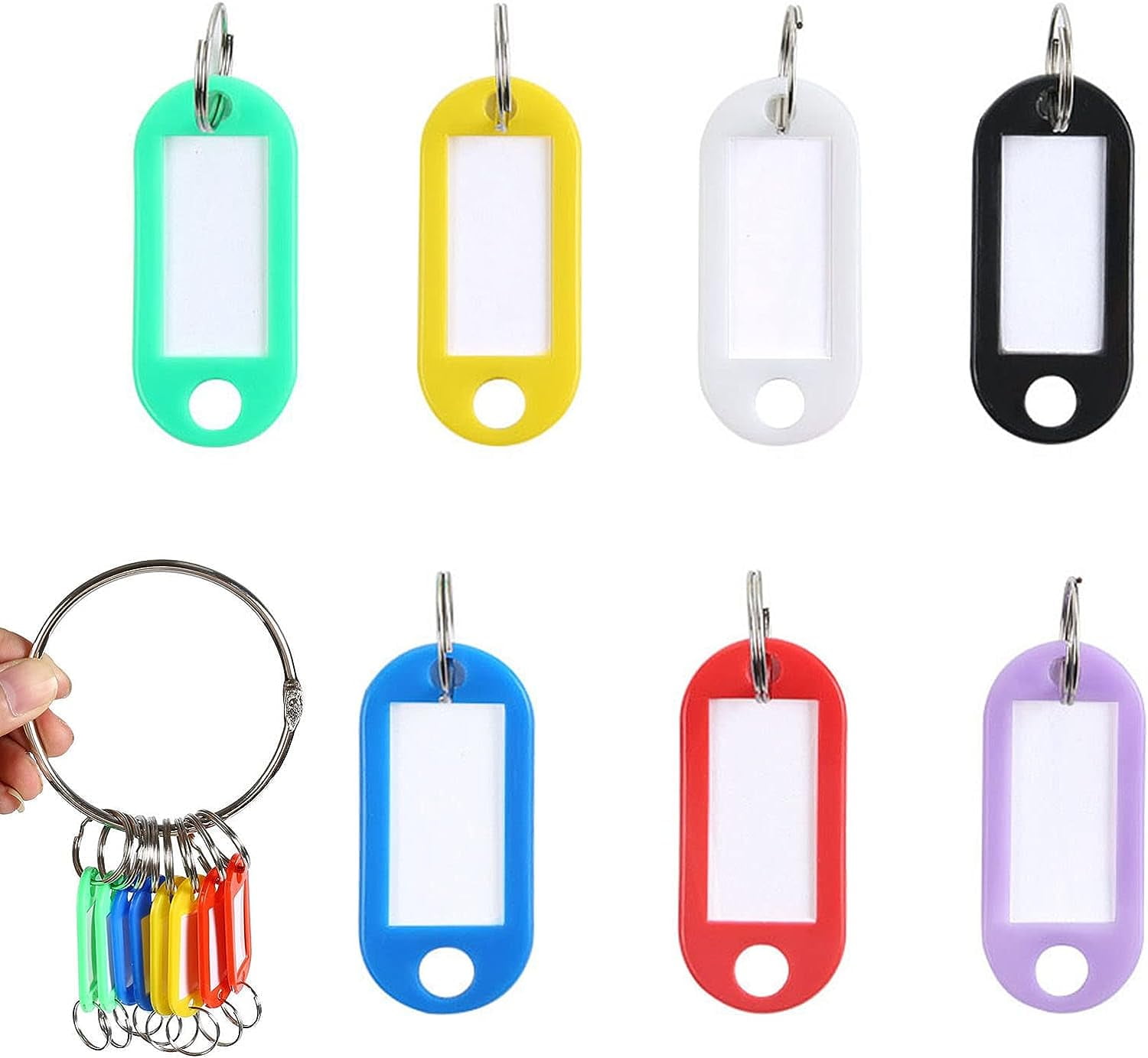 10 pcs Key Tags, Key Fobs with Labels Keychain ID Name Tags with Split Ring Plastic Key Ring ...