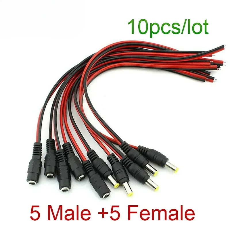10-pcs Male 12V DC Connectors Male Female jack cable cords wire adapter ...