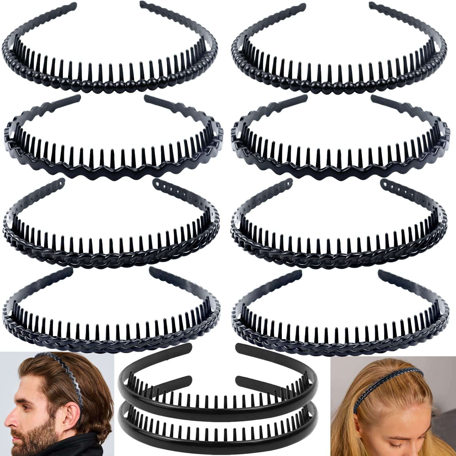 10 pcs Non Slip Fashion Effortless Plastic Headbands with Teeth Skinny ...