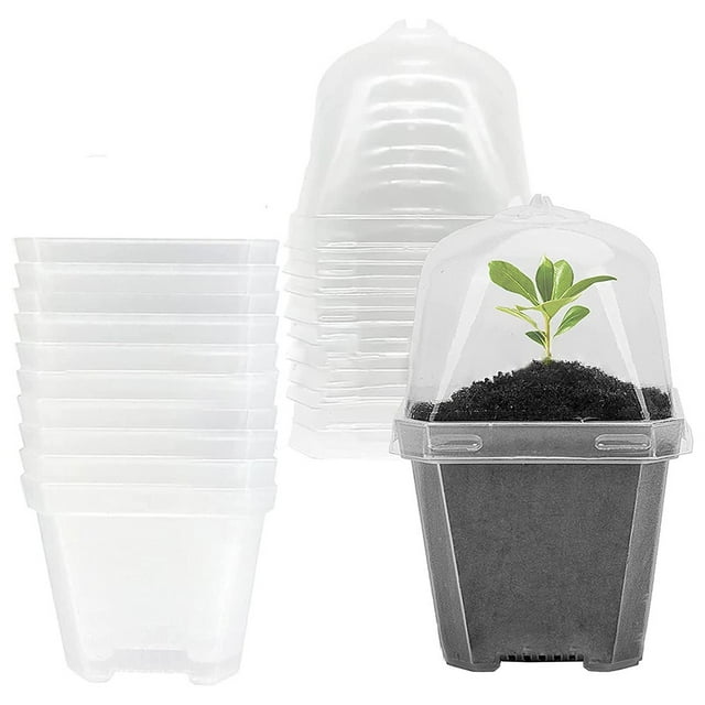 10 pcs Plant Nursery Pots With Humidity Dome Small Plastic Square ...