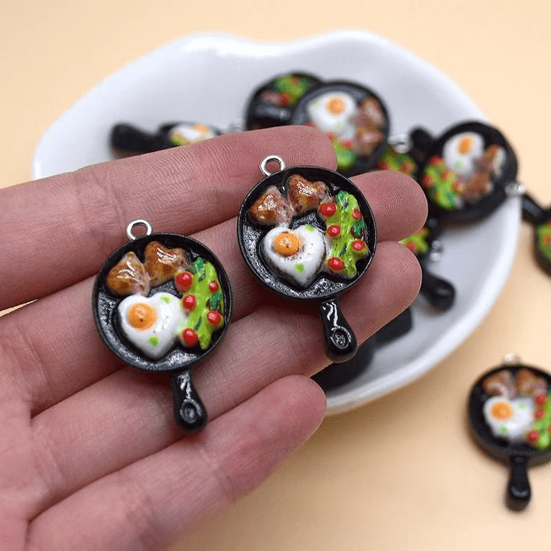 10 pcs of Mini Breakfast Skillet Charms with Eggs and Veggies, Cute ...