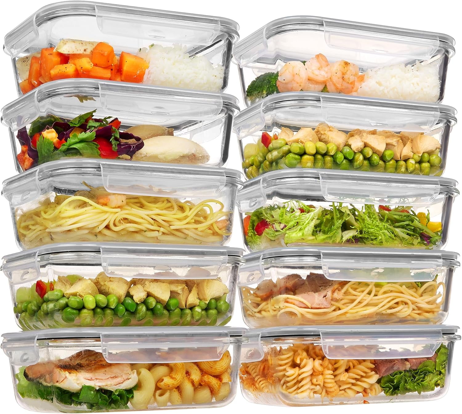 10 piece set of 35 ounce glass food storage container, with lid for ...