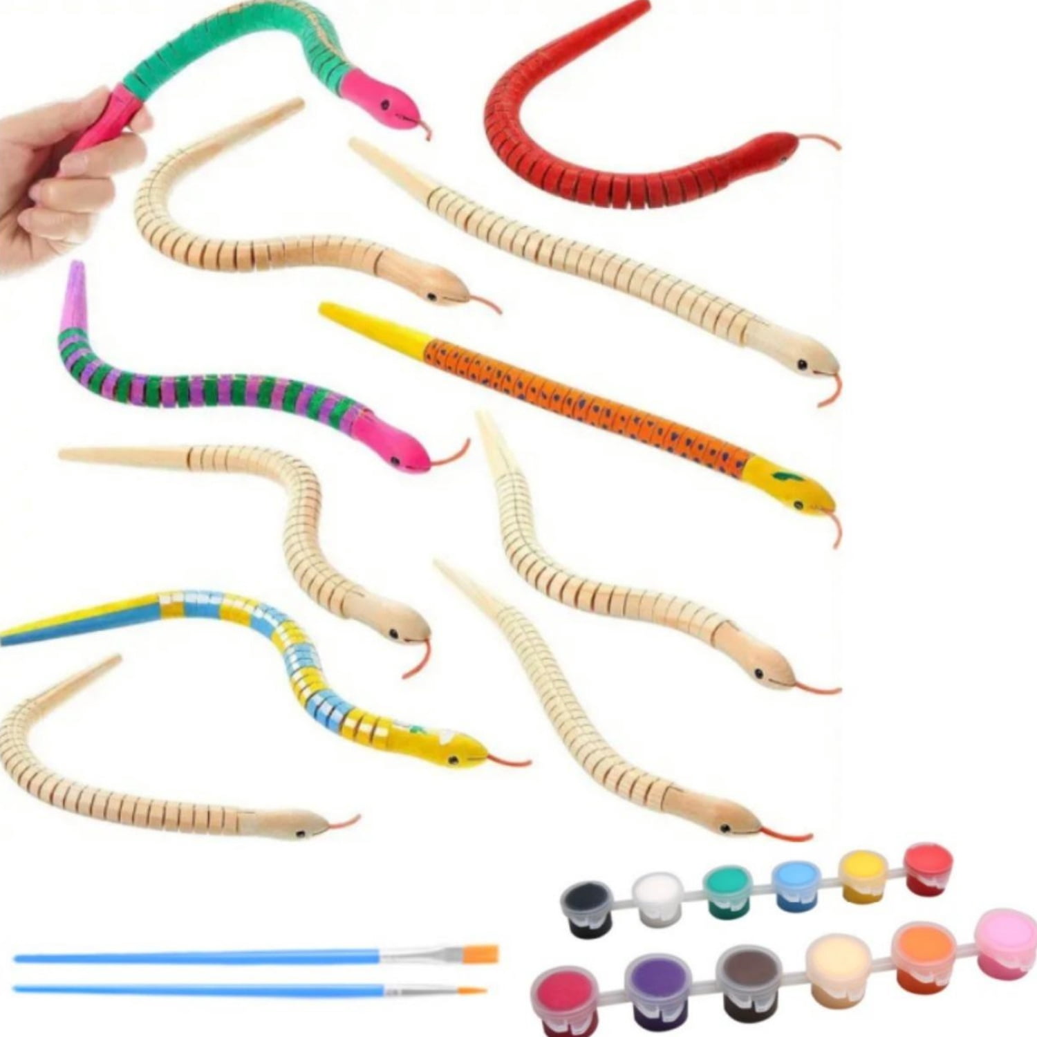 10 pieces Wooden Snake Bulk Jointed Flexible Unfinished Wooden Wiggly ...