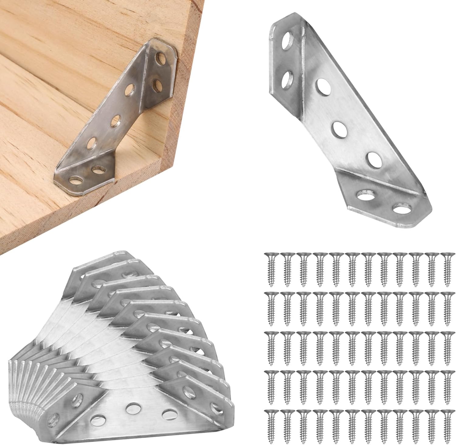 10 pieces of corner brackets with 60 iron screws. Furniture triangle ...