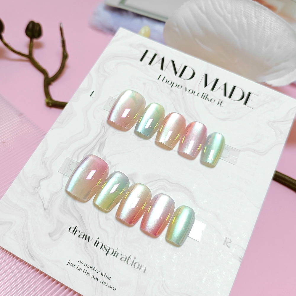 10 pieces of sub-code pink gradual change nail patch, white moonlight ...
