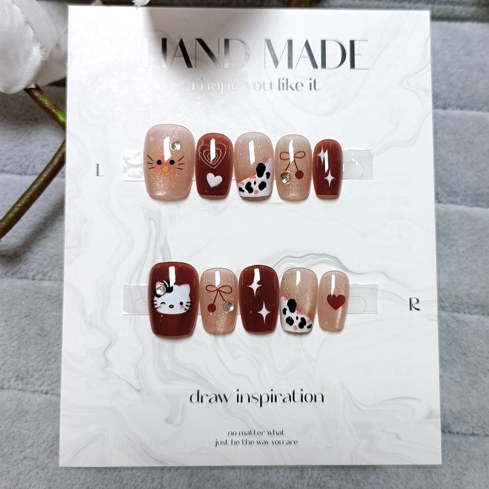 10 pieces sub-size kitty cat diamond manicure, cow pattern nail patch ...