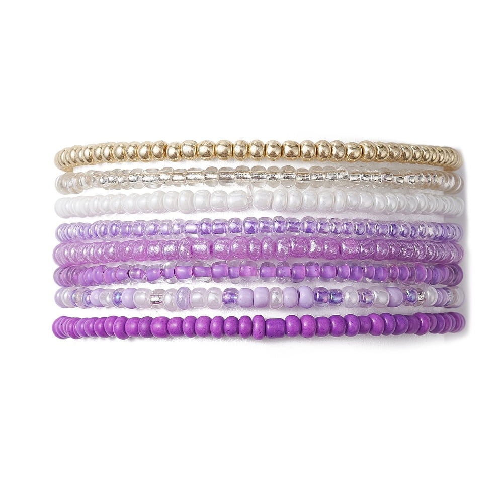 10 set 8pcs 8 color Glass Seed Beaded Stretch Bracelets set for Women ...