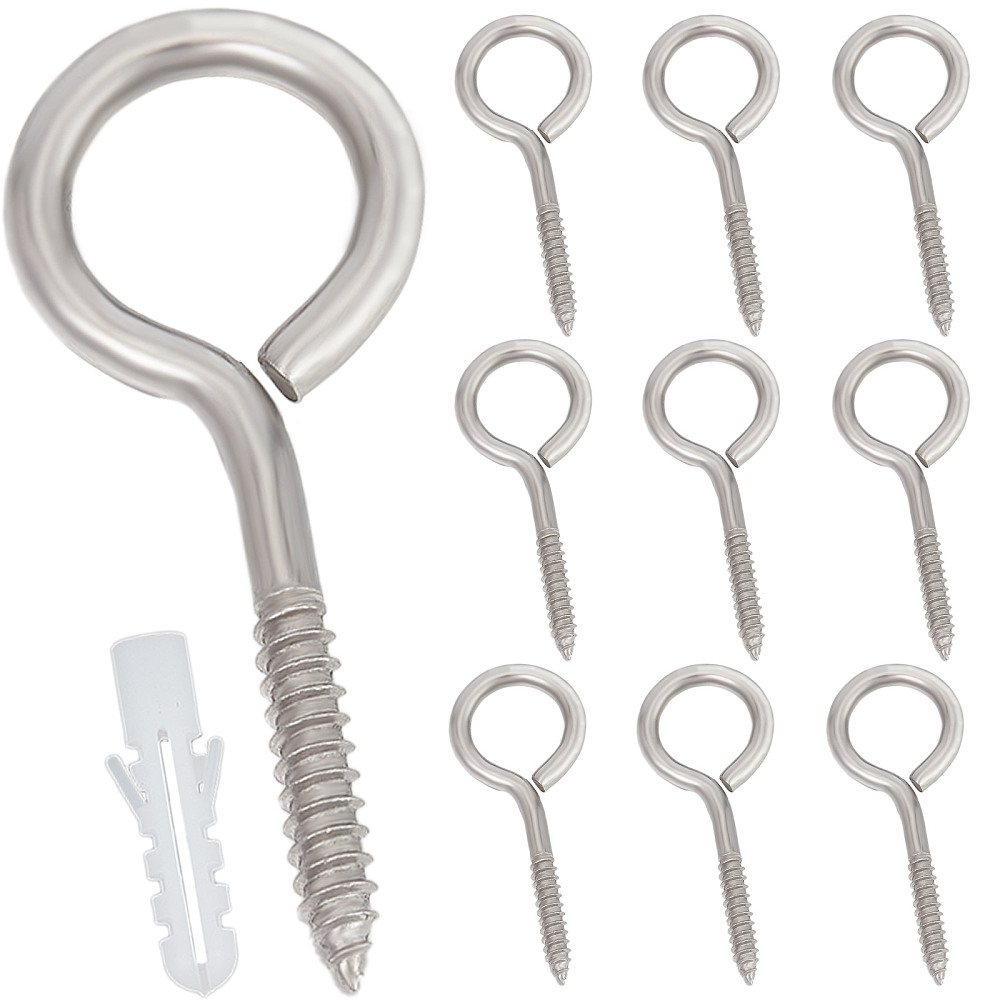 10 sets 304 Stainless Steel Eye Bolts Screw in Hooks Self Tapping Heavy ...