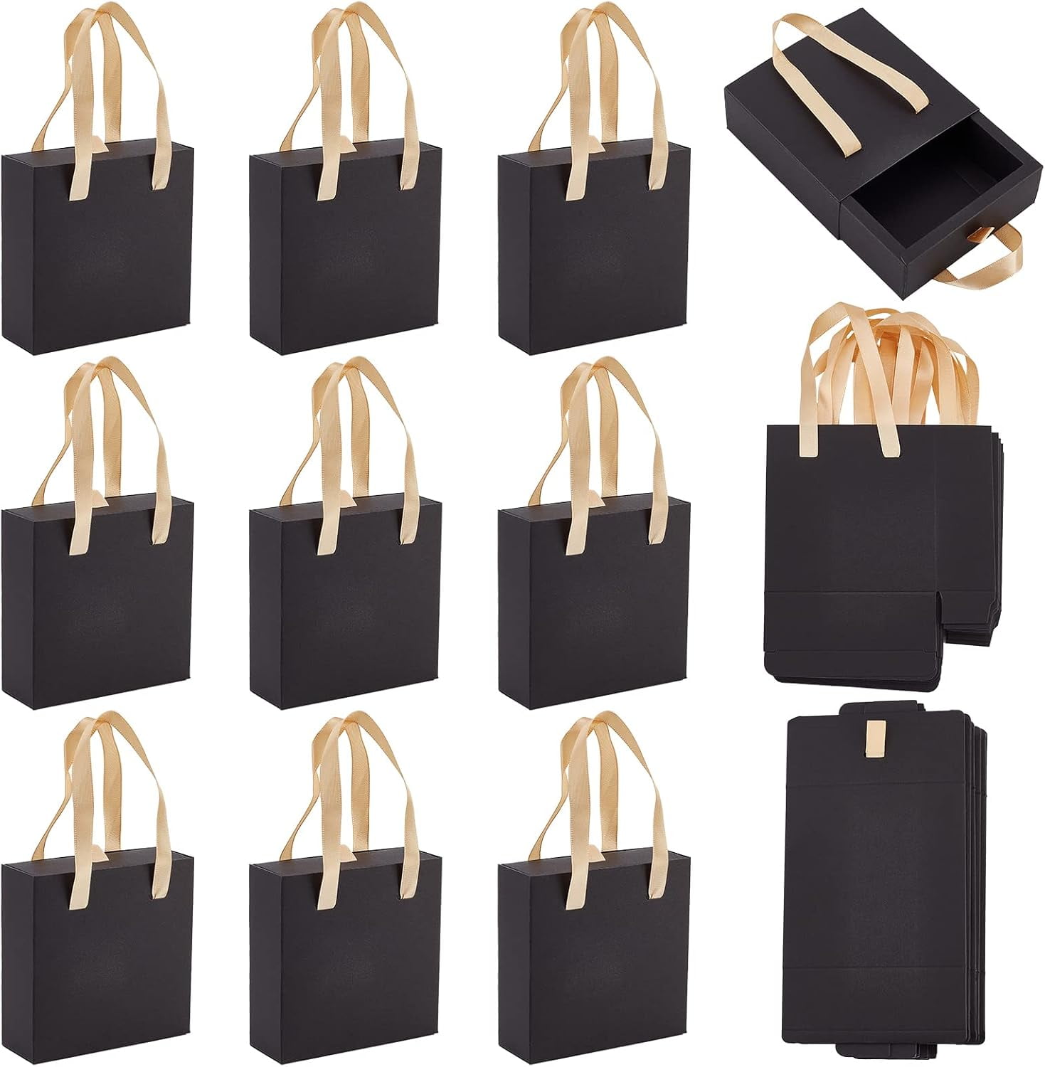 10 sets Paper Bags with Handles 10x3.5x10cm Small Heavy Duty Kraft ...
