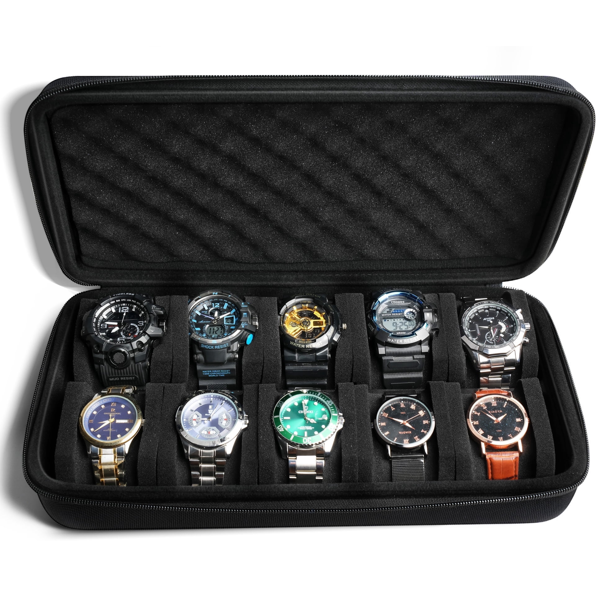 10 slots watch box, hard watch travel case, watch storage organizer ...